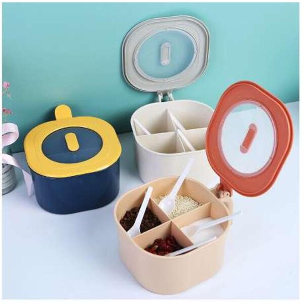 Modern Spice Kit – 4 Grid Spice Jar with Spoons | 1000ml Storage Box ...